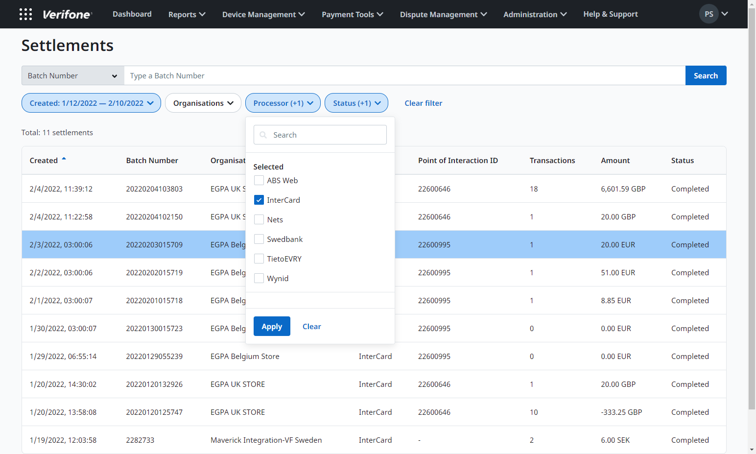 Settlements Reports | Verifone Central | Verifone Developer Portal